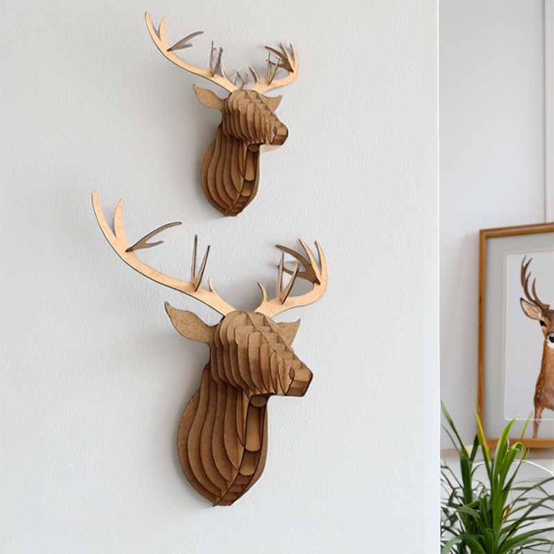3D Stag Head Wall Art | DIY Slot-Together MDF Décor 360 Lasers