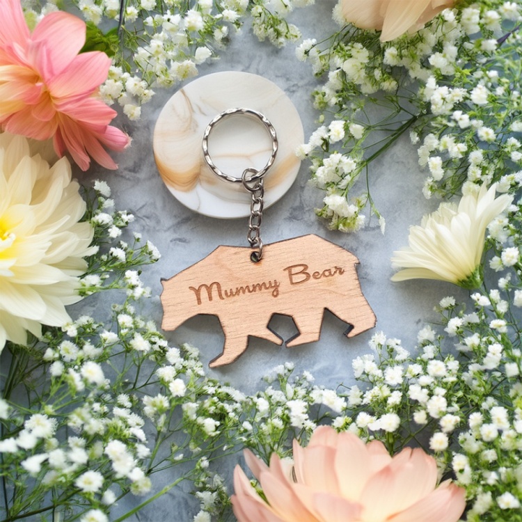 Personalised Mother’s Day Keyring - Bear Design 360 Lasers