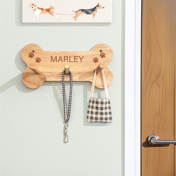 Personalised Dog Lead Wall Rack – Bone Shaped with 3 Hooks | Custom ...