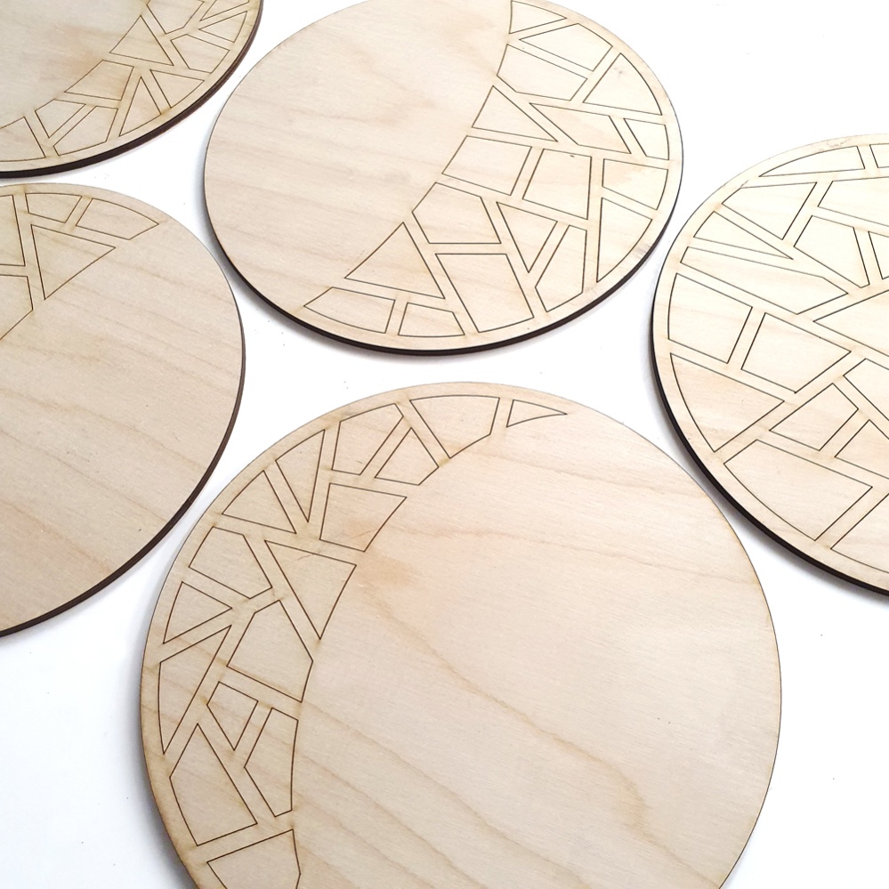 Phases of the Moon Wooden Wall Art – 5x Unpainted Plywood Moons 360 Lasers