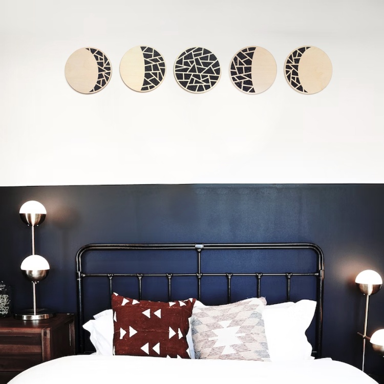 Phases of the Moon Wooden Wall Art – 5x Unpainted Plywood Moons 360 Lasers