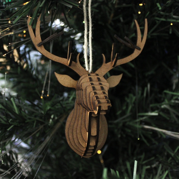 Mini Stag Head Bauble & Topper | 4-in-1 MDF Woodland Décor 360 Lasers
