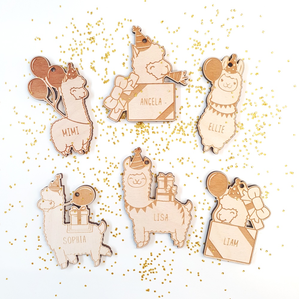 Personalised Llama Party Gift Tag or Bauble – Custom Wooden Ornament ...