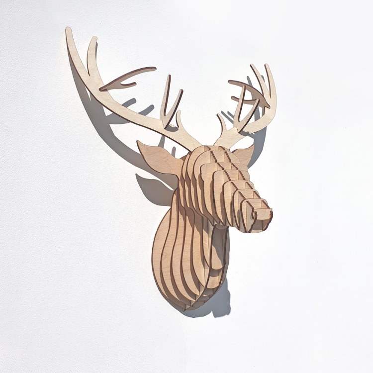 3D Stag Head Wall Art | DIY Slot-Together Plywood Décor 360 Lasers