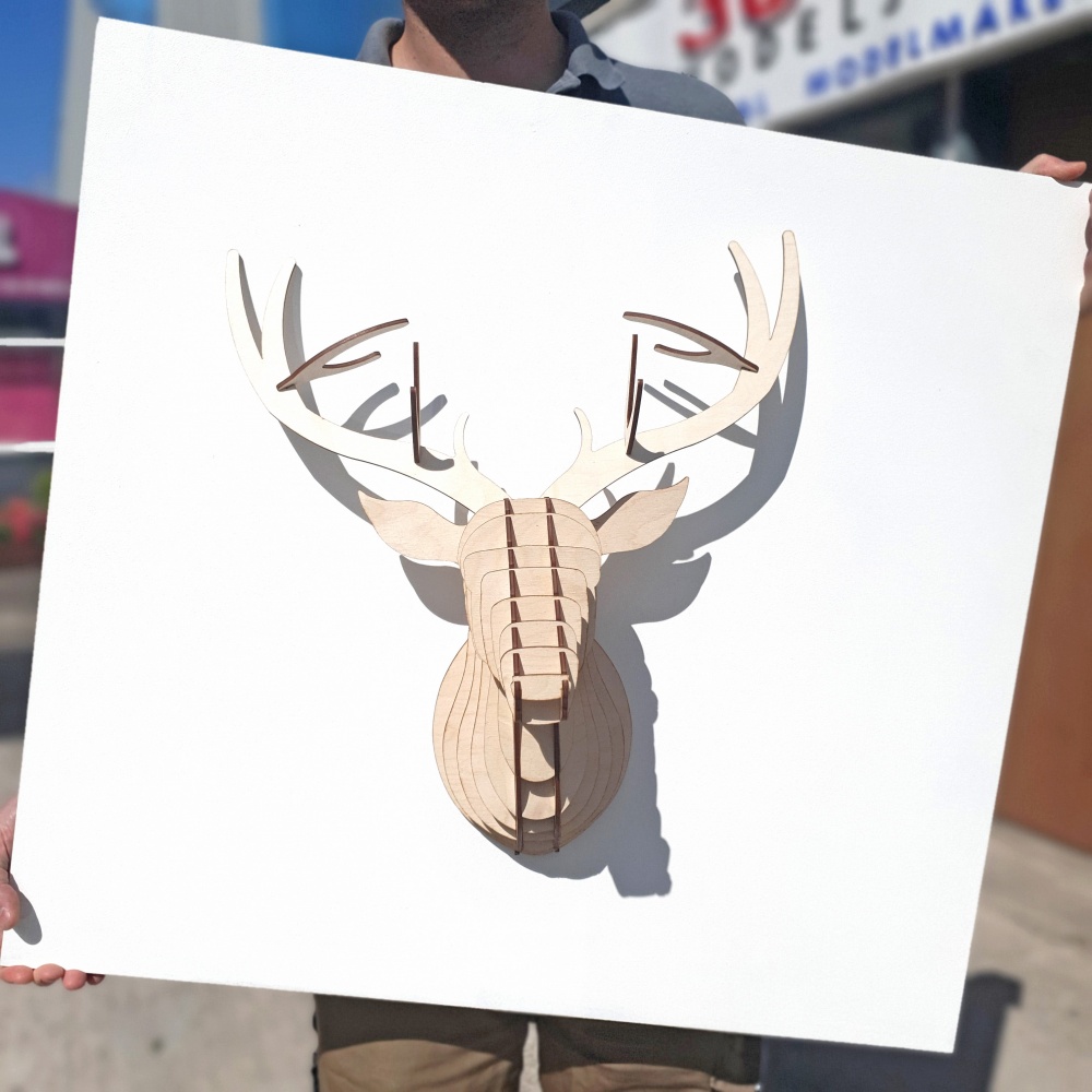 3D Stag Head Wall Art | DIY Slot-Together Plywood Décor 360 Lasers