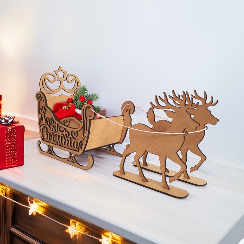 Layered Ornate Sleigh with Reindeer – Decorative Christmas Centerpiece ...