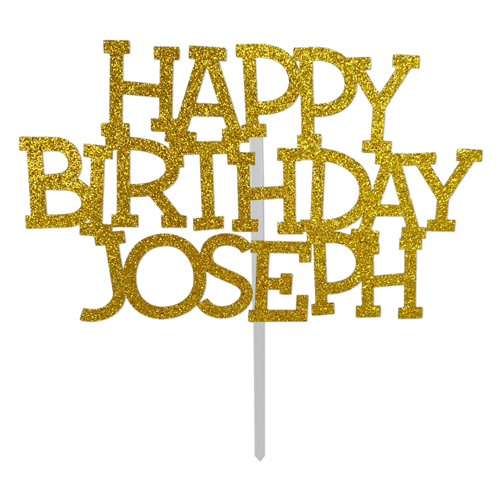 Happy Birthday Personalised Glitter Topper - Capitals 360 Lasers