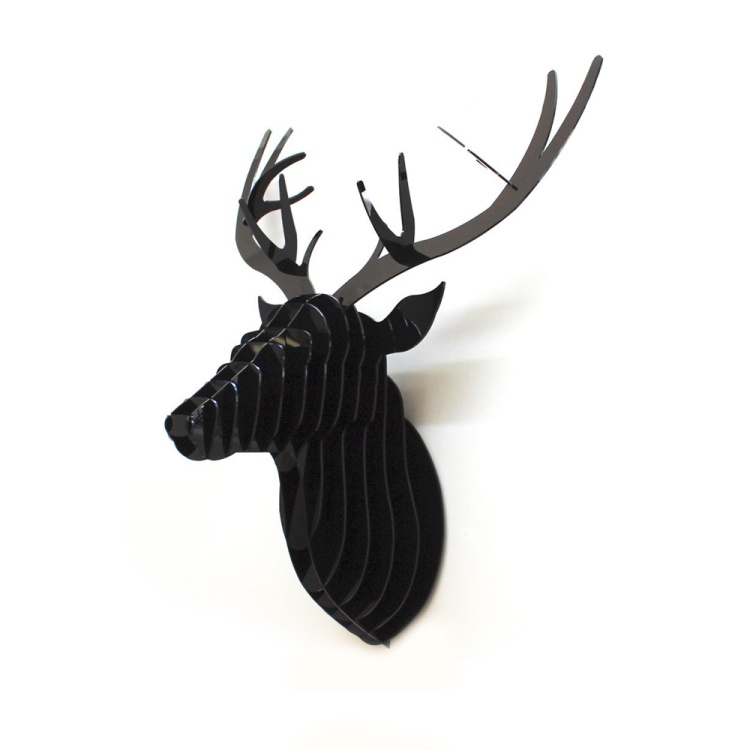 3D Stag Head Wall Art – Black Acrylic | Slot Together Laser Cut Design ...