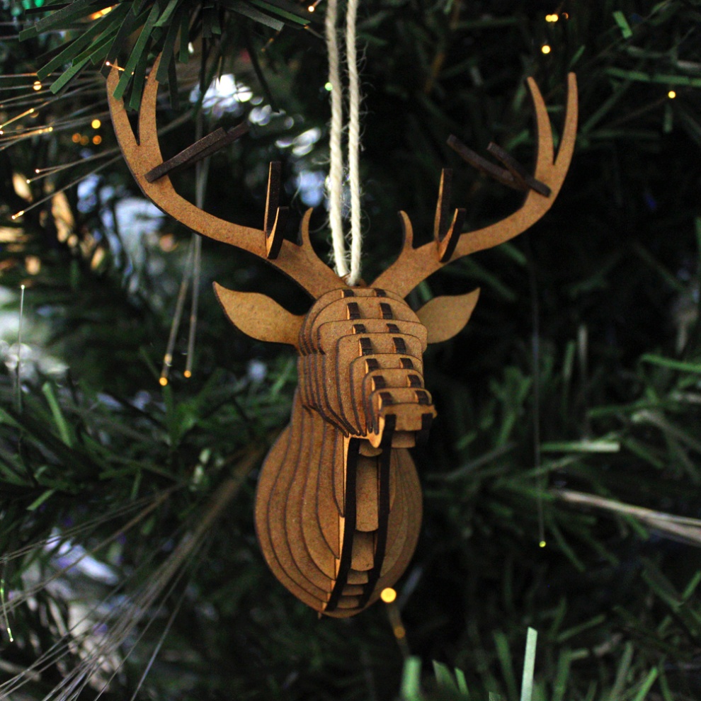 Mini Stag Head Bauble & Topper | 4-in-1 MDF Woodland Décor 360 Lasers