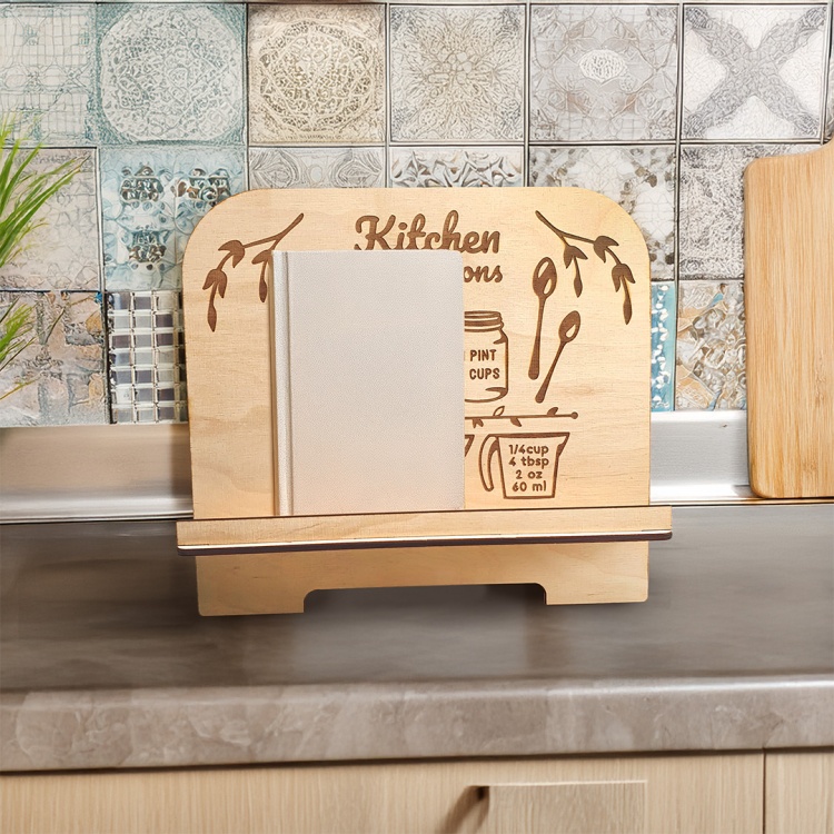 Cookbook Stand with Kitchen Conversions | Wooden Recipe Holder for Easy ...