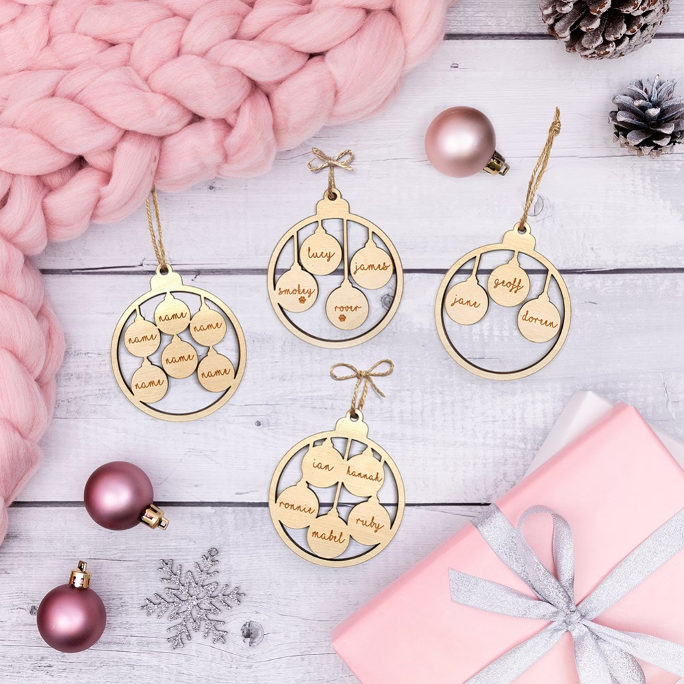 Personalised Family Christmas Baubles – Engraved with Names & Pet Names ...