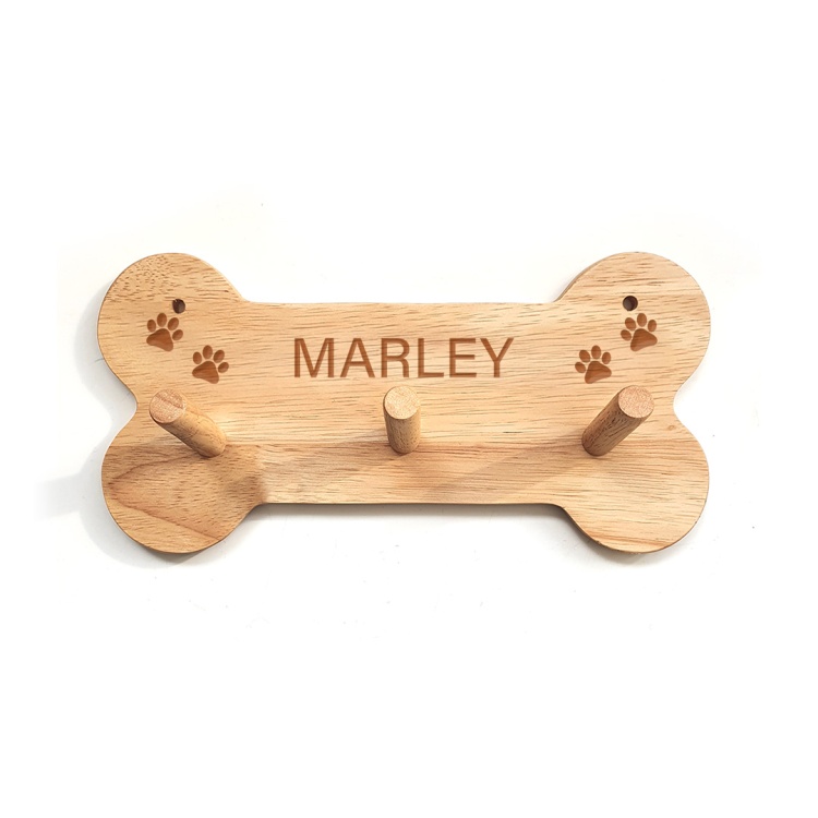 Personalised Dog Lead Wall Rack – Bone Shaped with 3 Hooks | Custom ...