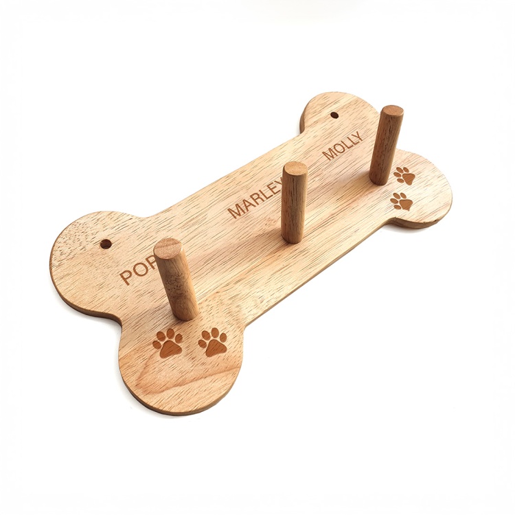 Personalised Dog Lead Wall Rack – Bone-Shaped Wooden Holder with Hooks ...