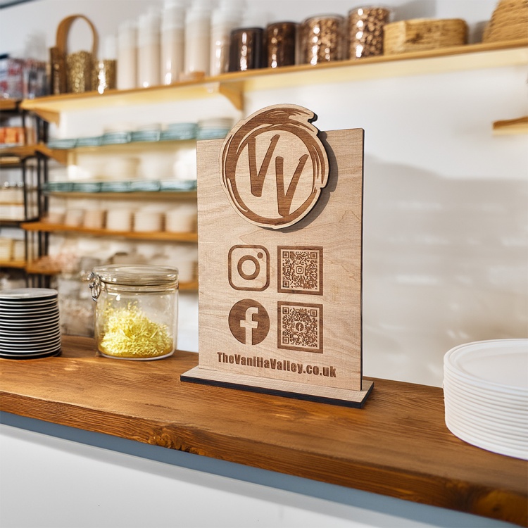 Rustic Wooden Social Media Sign with QR Codes, Logo & Web Address 360 ...