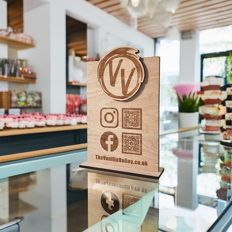 Rustic Wooden Social Media Sign with QR Codes, Logo & Web Address 360 ...