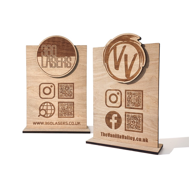 Rustic Wooden Social Media Sign with QR Codes, Logo & Web Address 360 ...