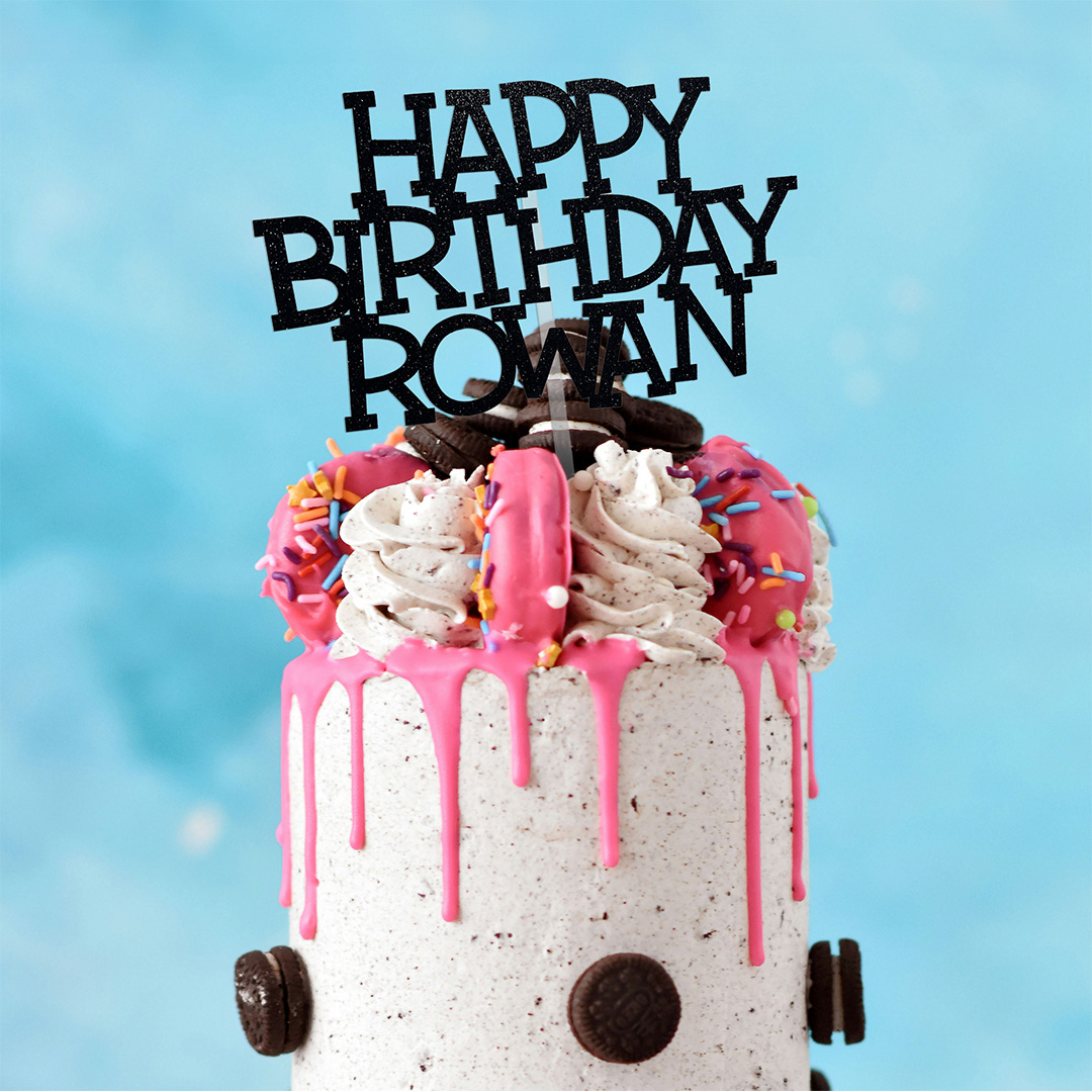 Happy Birthday Personalised Glitter Topper - Capitals 360 Lasers