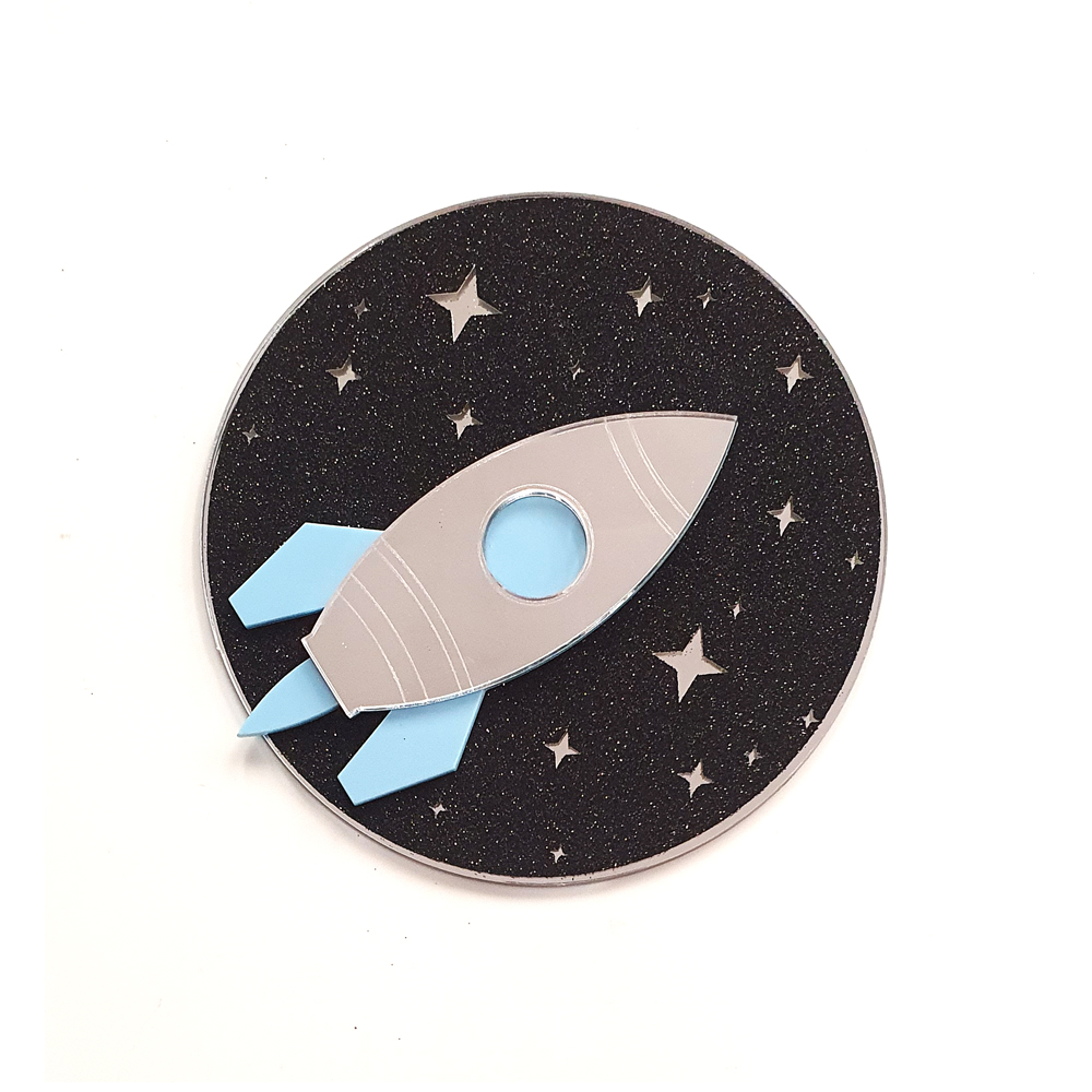 Kids Rocket & Moon Wall Sign – Custom Space Room Decor 360 Lasers