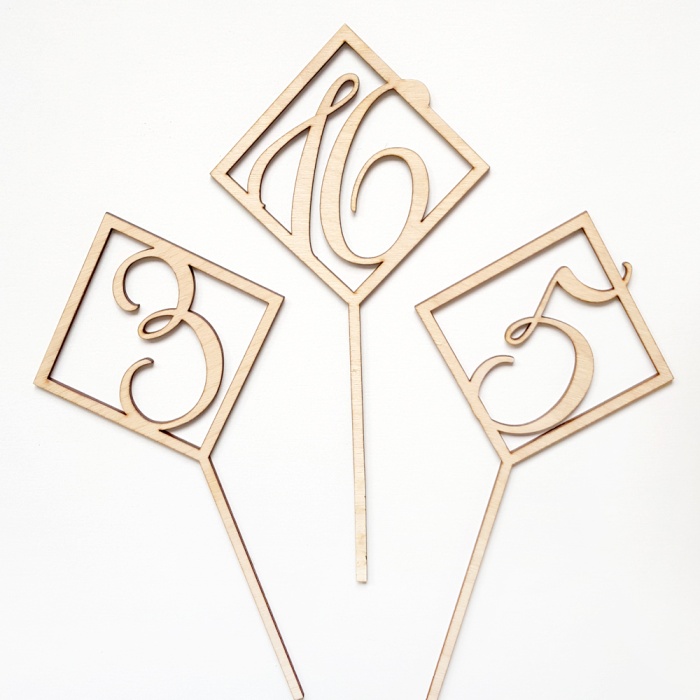 Wooden Table Numbers – Diamond/Square | Numbers 1–10 360 Lasers