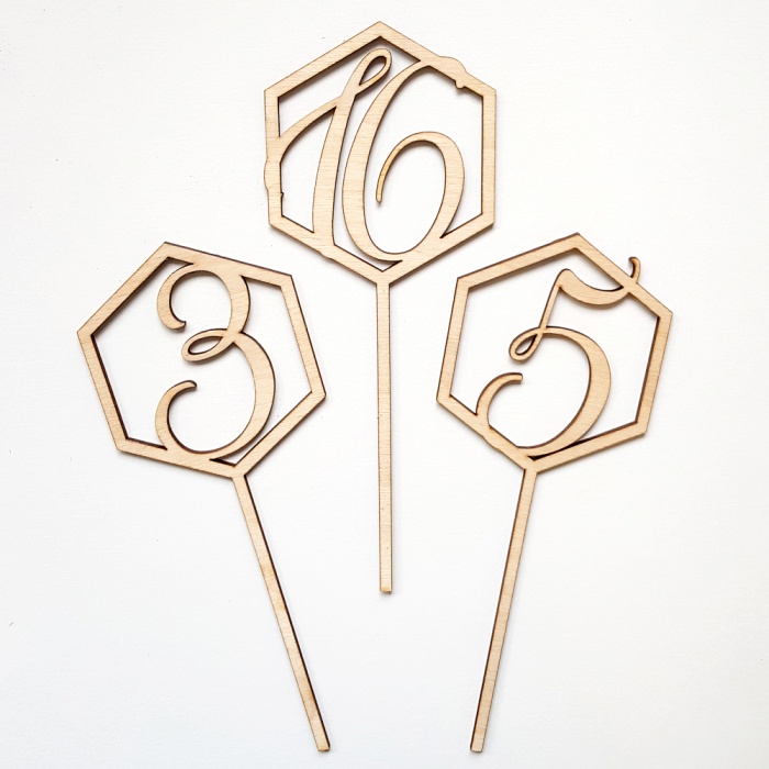 Wooden Table Numbers – Hexagon | Numbers 1–10 360 Lasers