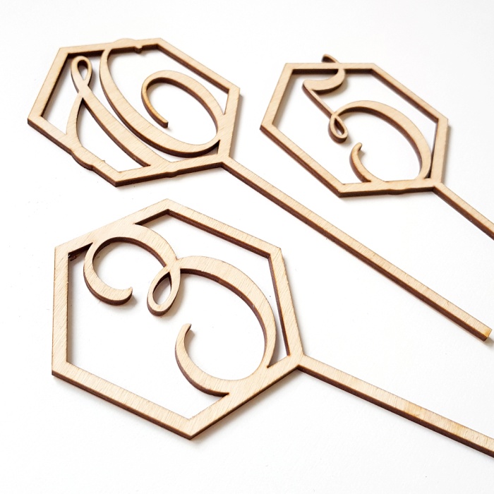 Wooden Table Numbers – Hexagon | Numbers 1–10 360 Lasers