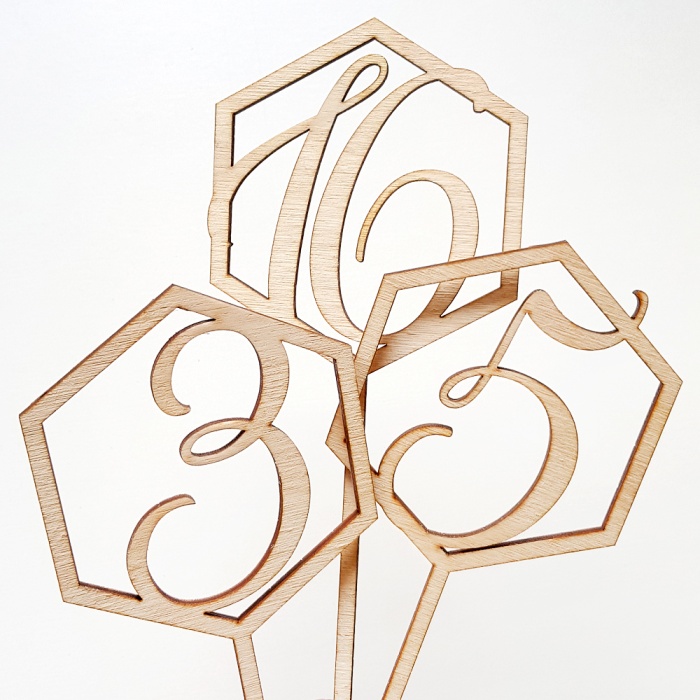 Wooden Table Numbers – Hexagon | Numbers 1–10 360 Lasers