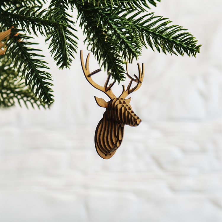 Mini Stag Head Bauble & Topper | 4-in-1 MDF Woodland Décor 360 Lasers